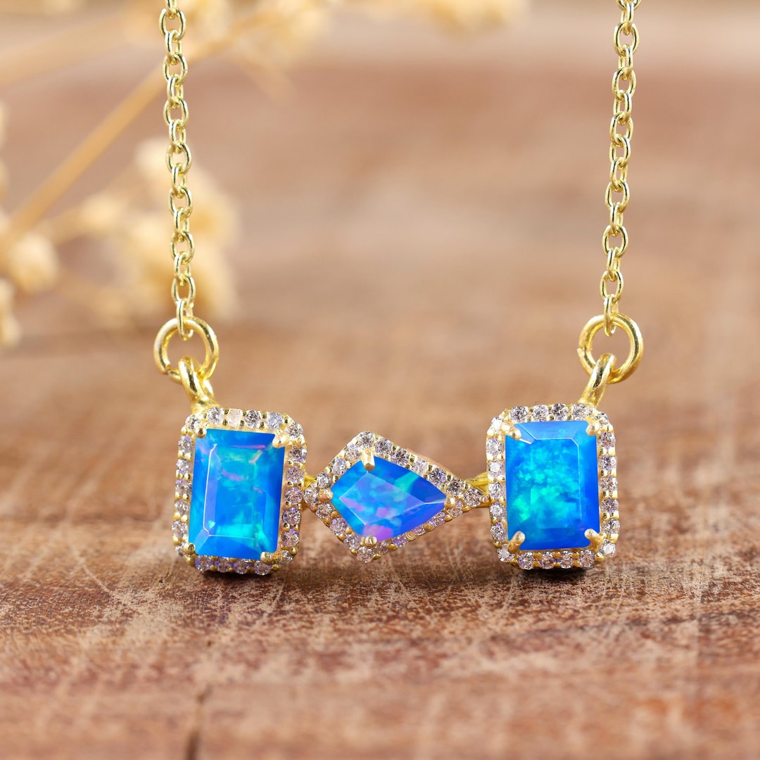 Blue Fire Opal Pendant Necklace, Necklace for Women, AAA Ethiopian Opal Pendant Necklace ...