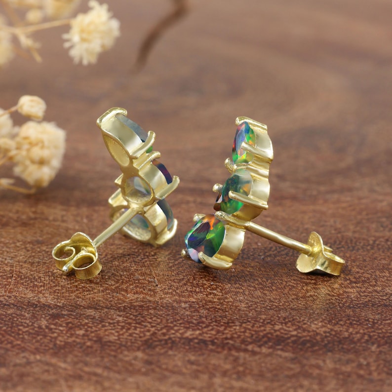 Rare Fire Black Opal Stud Earring, Genuine Opal Earrings, 3 Pear ...