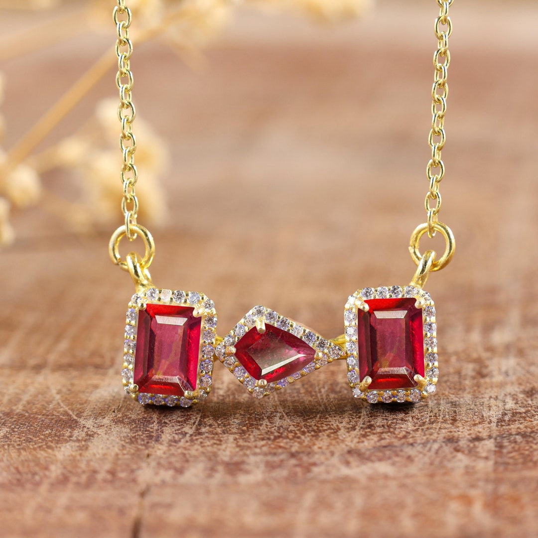 Natural Red Rose Ruby Pendant Necklace for Women, July Birthstone ...