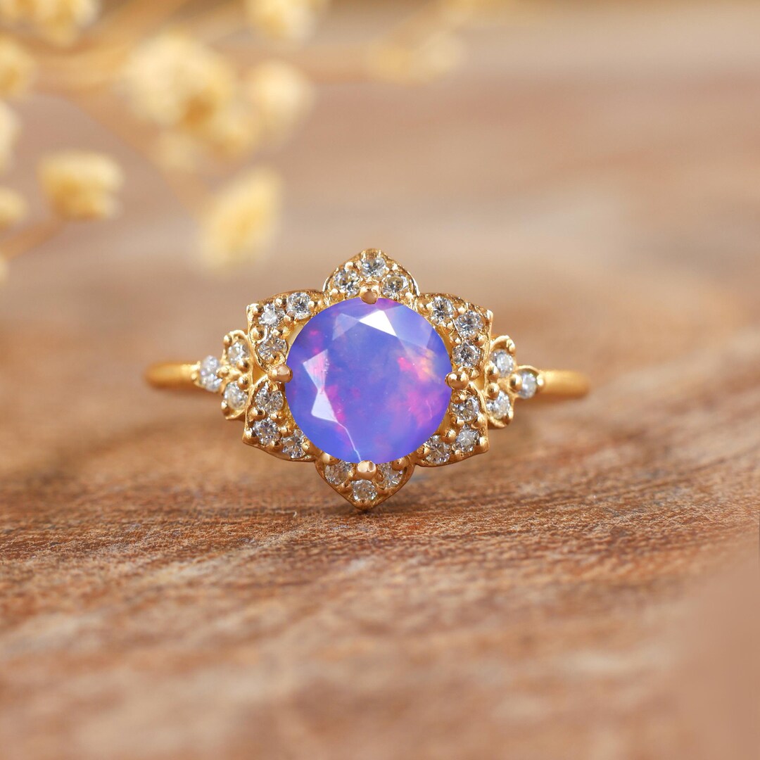 Lavender Fire Ethiopian Opal Handmade Ring for Women, October ...