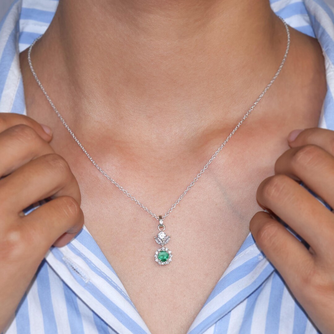 Beryl Emerald Pendant Necklace for Women, Handmade Necklace, Round ...