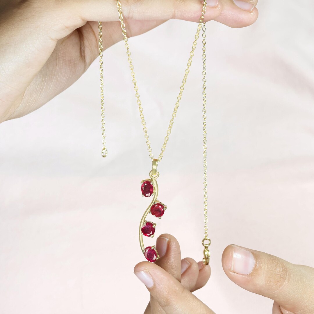 Round Red Rose Ruby Pendant Necklace, Gold Chain Necklace, Handcrafted ...