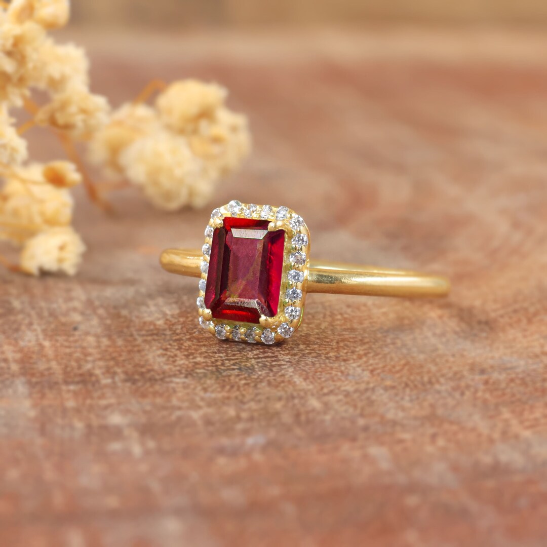 Octagon Ruby Wedding Ring for Women, Natural Ruby Jewelry, Red Rose ...