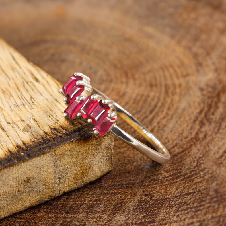 Natural Red Rose Ruby Baguette Ring for Women, Gemstone Ring, Gold Ruby Ring, AAA Ruby Ring ...