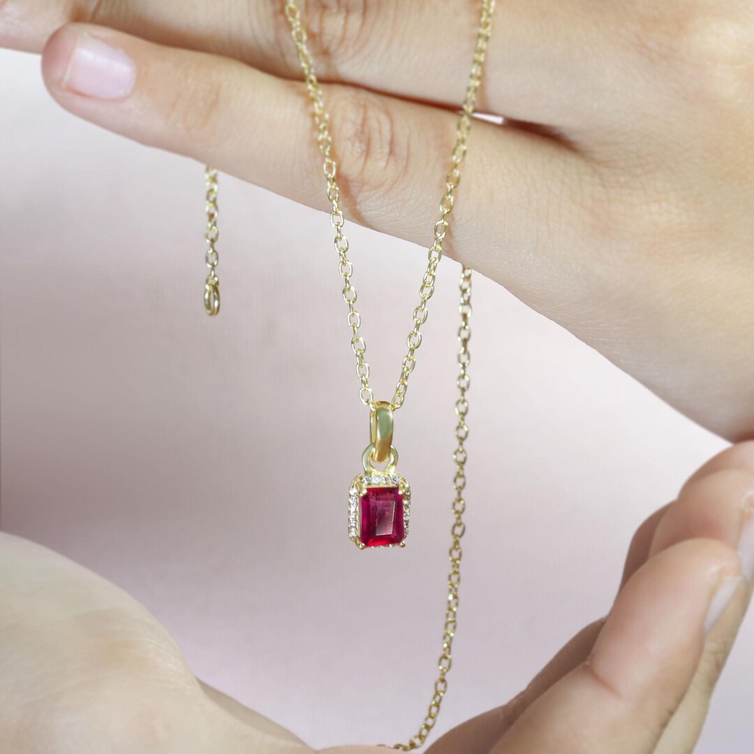 Octagon Ruby Pendant Necklace for Women, Vintage Ruby Pendant Necklace ...