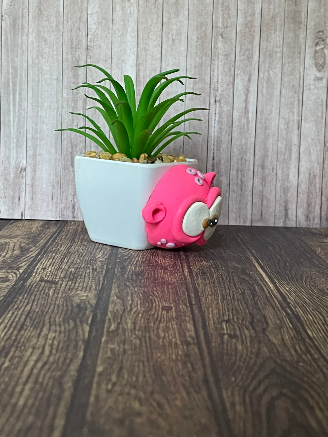 Grumpy plant pot pink monster face artificial plant | Etsy