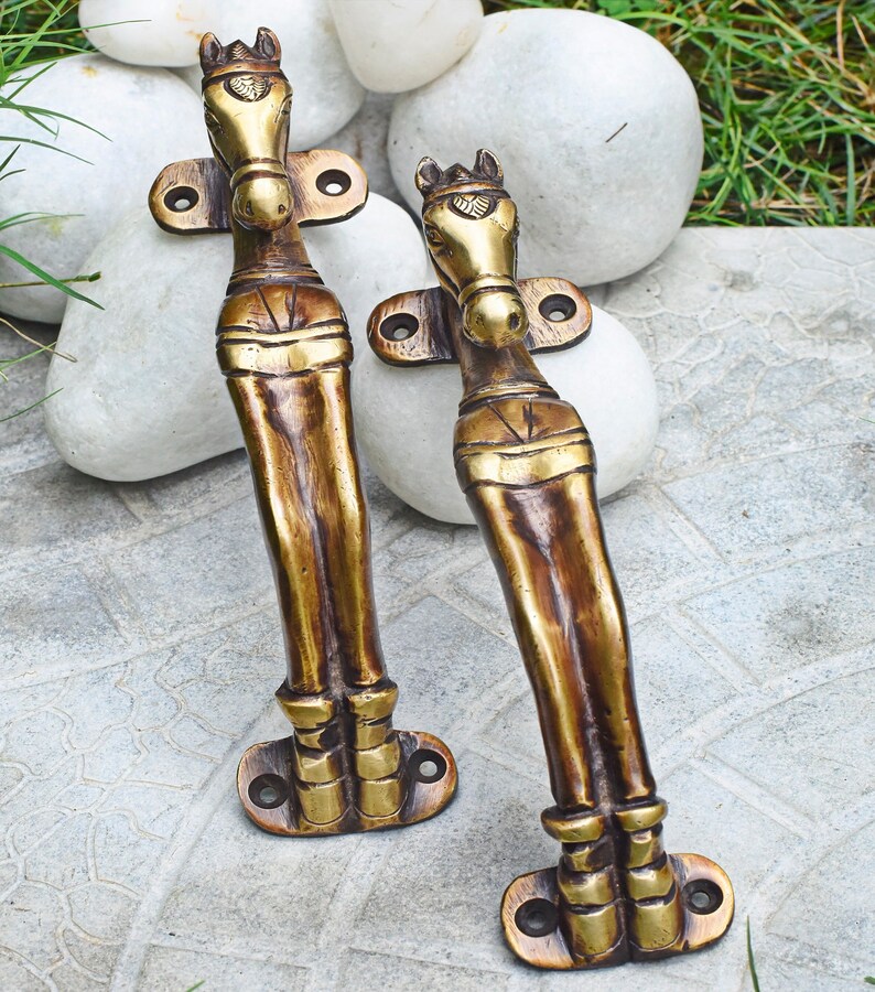 Horse Head Design Brass Door Handle Pairunique Design - Etsy