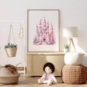 5 Pastel Watercolor Princess Castles, Fantasy Clip Art, Pink Purple ...