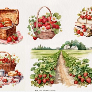 Watercolor Strawberry Clipart Bundle With Girl PNG, Cottagecore Girl ...