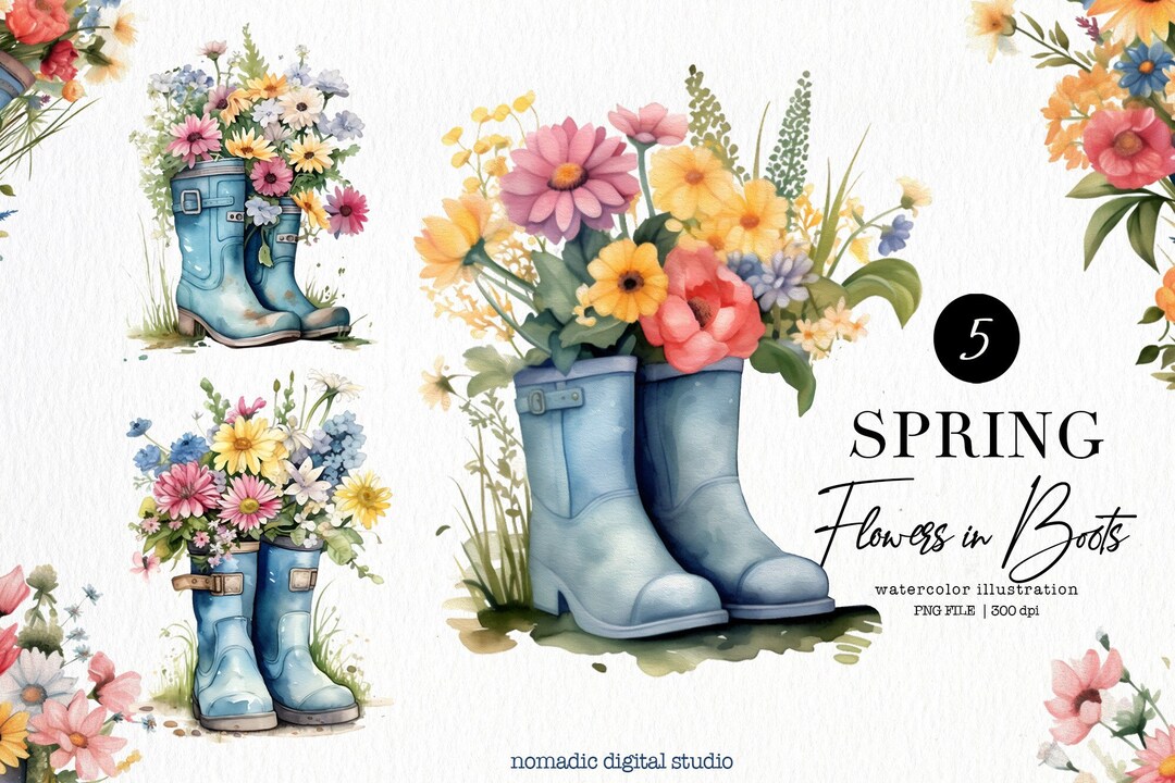 Spring Floral Clipart, Watercolor Illustration, Cottagecore Wildflowers ...