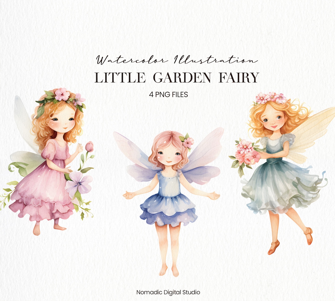 4 Fairy Clipart, Pastel Watercolor Garden Fairy Clipart, Transparent ...