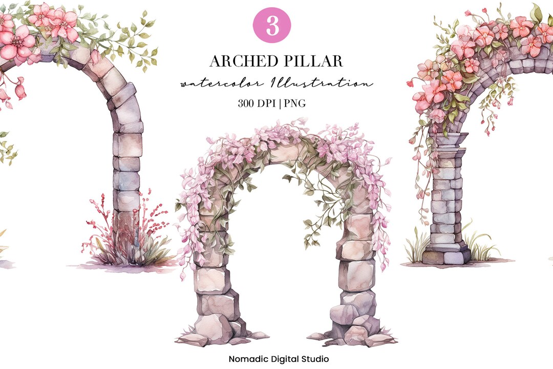 Watercolor Arches Clipart, Floral Stone Arch Clipart, Spring Floral ...