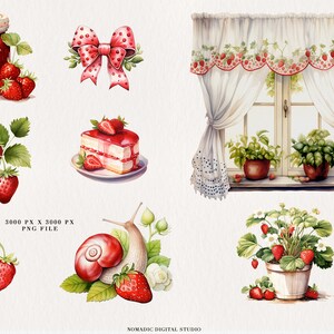 Watercolor Strawberry Clipart Bundle With Girl PNG, Cottagecore Girl ...