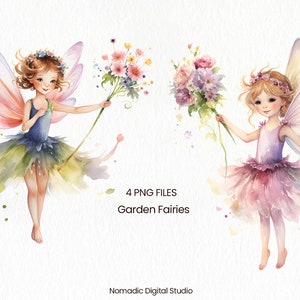 4 Fairy Clipart, Pastel Watercolor Garden Fairy Clipart, Spring Fairy ...