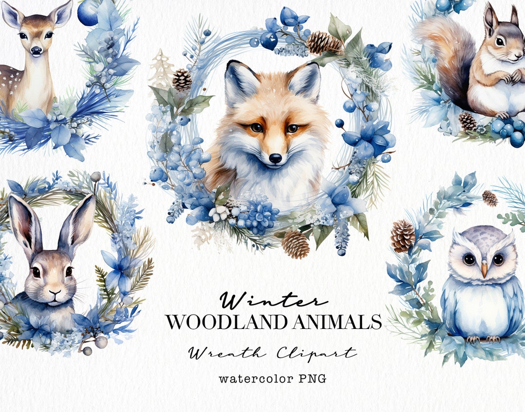 Woodland Animals Clipart, Christmas Wreath Clipart, Forest Animals ...