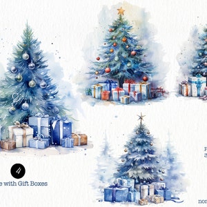 9 Blue Christmas Tree Clipart, Watercolor Christmas Tree Png File, High ...