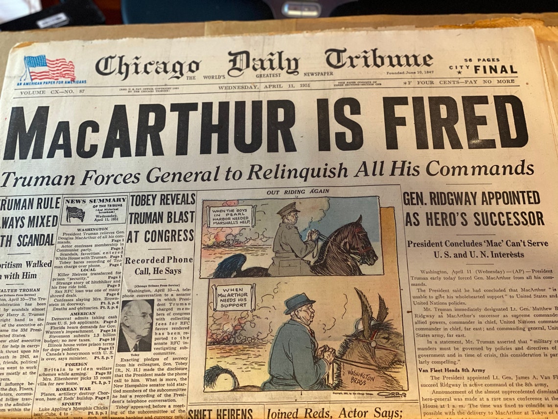 Dismissal of General Macarthur Rare Korean War Collectible Defining ...