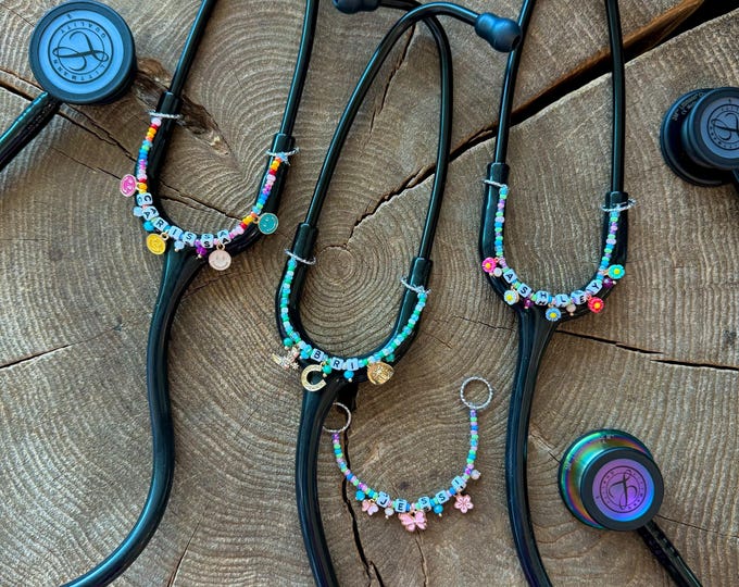 Custom Stethoscope Charms With Name / Doctor Nurse Beaded Keychain ...