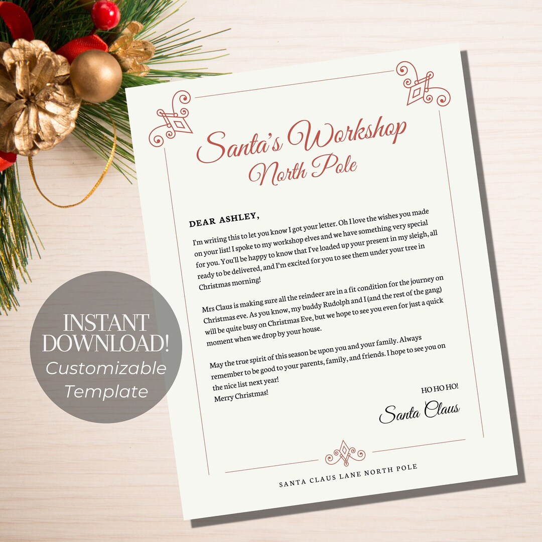 Santa's Letter From the North Pole / Customizable Template / Instant ...