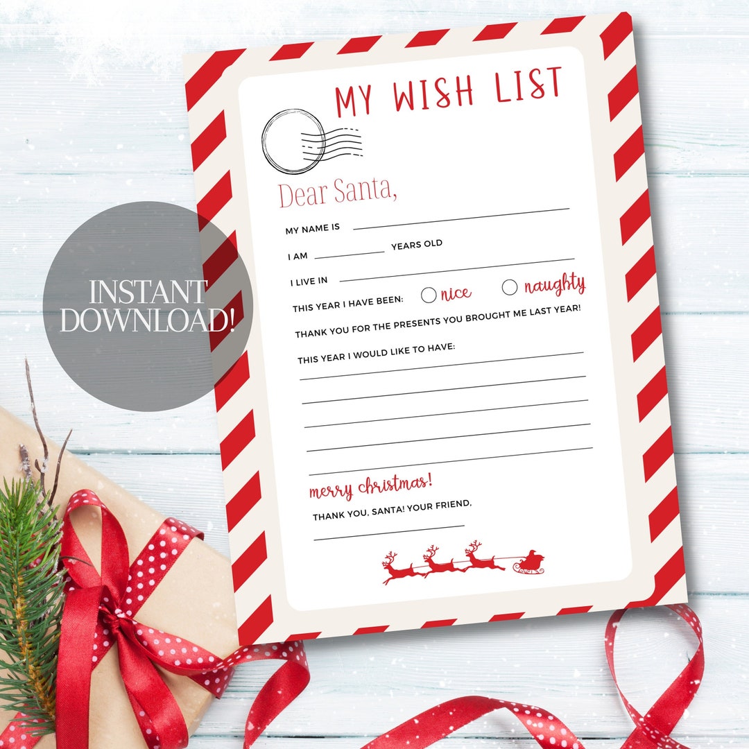 Christmas Wish List Printable / Instant Download / Letter to Santa ...