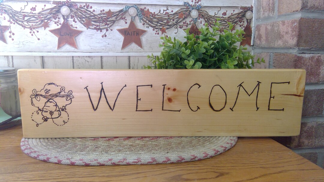 Welcome Sign With Woodburning Art - Etsy