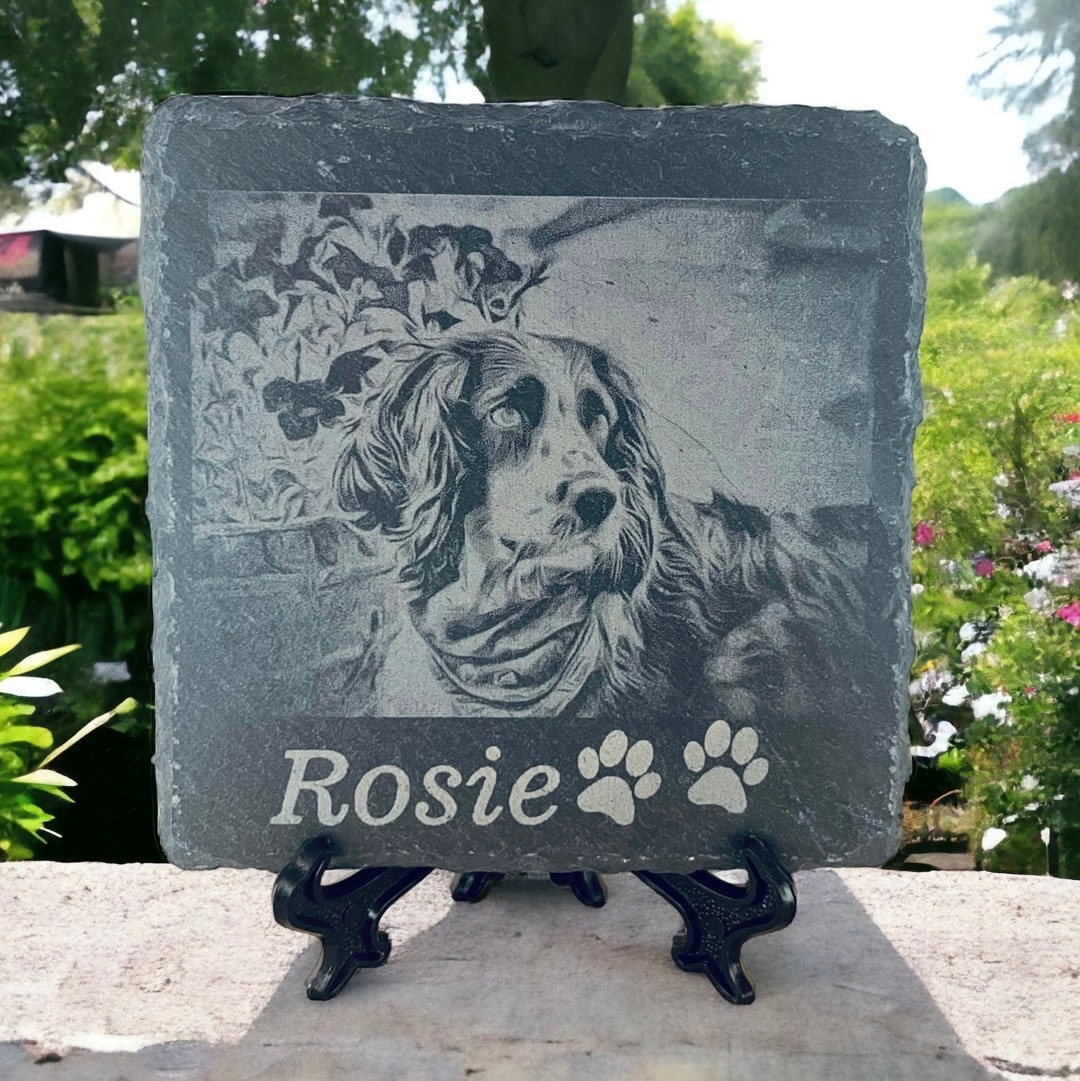 Dog Loss Photo Engraved Dog Memorial Grave Stone Pet Loss Slate Loss of ...