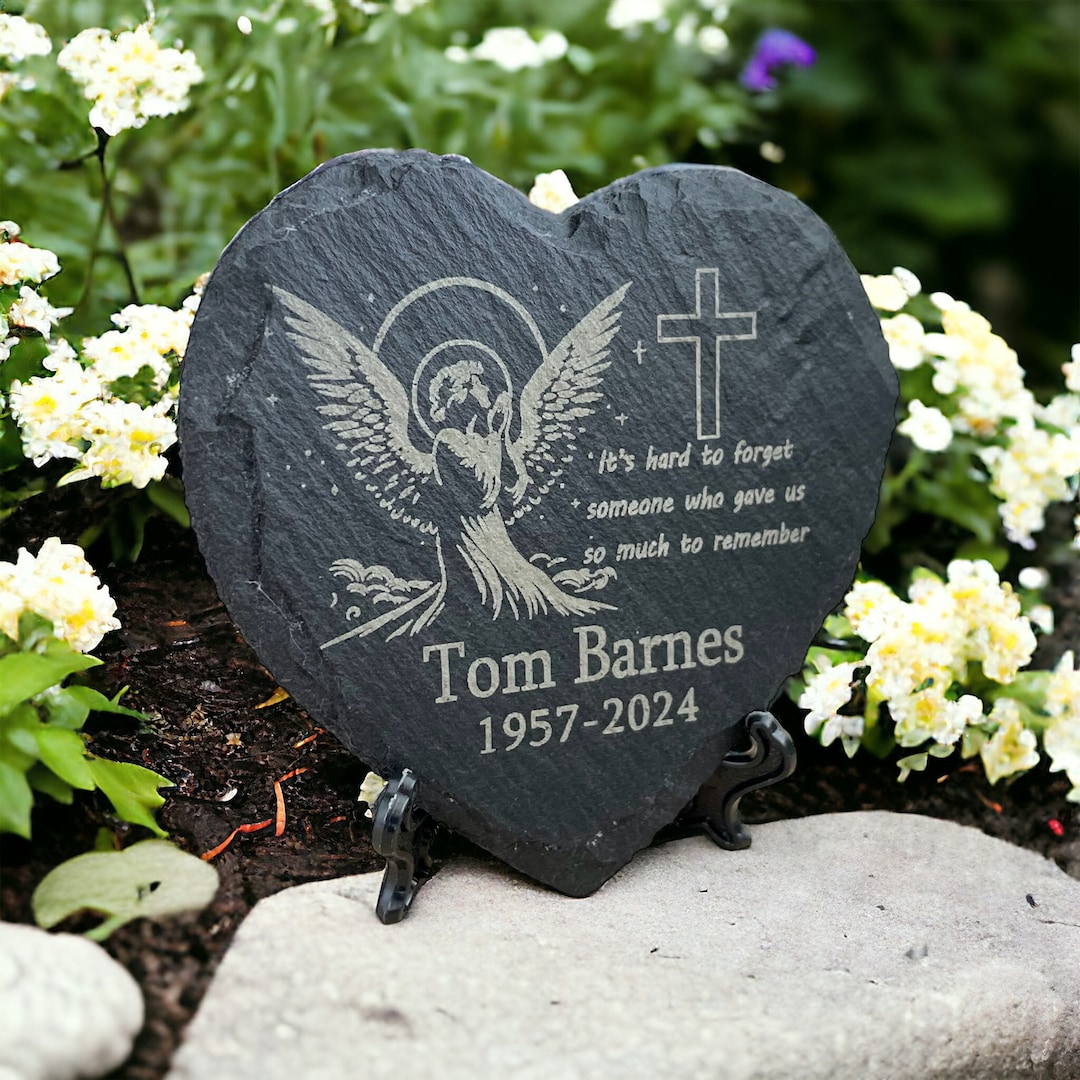 Personalized Heart-shaped Memorial Plaque Natural Stone Engraved Grave ...