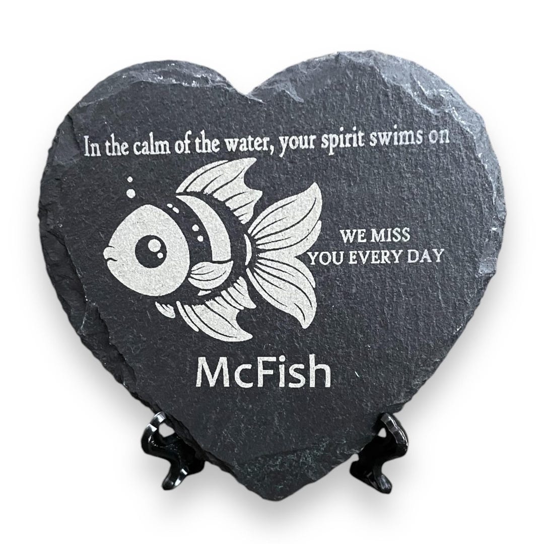 Personalized Fish Memorial Plaque - Heart Shaped Slate Grave Stone With ...