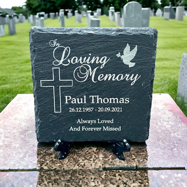 Memorial Plaque Engraved Cross Slate Keepsake Customized Tribute ...