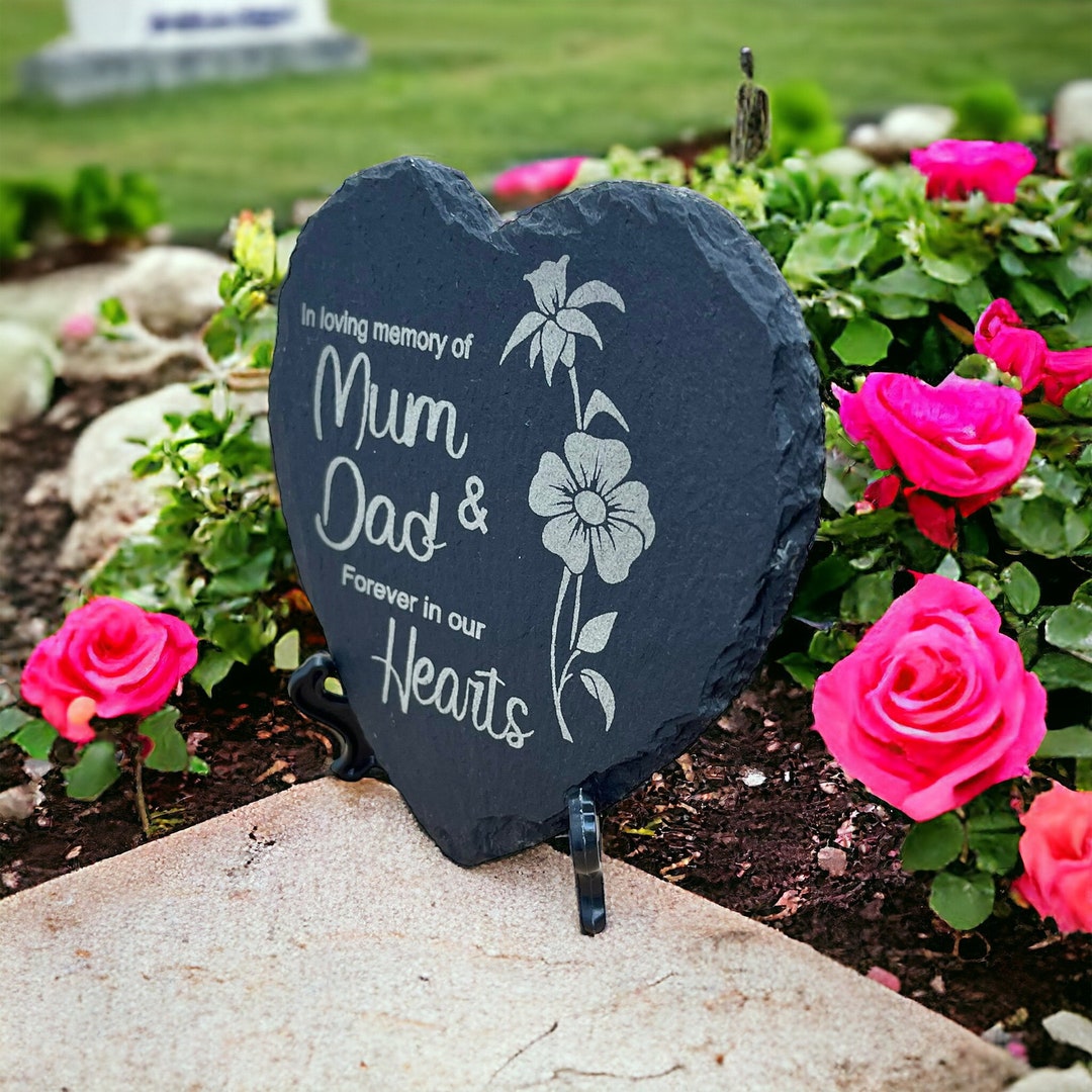 Mum Dad Memorial Ornament Garden Stone Engraved Grave Marker Heart ...