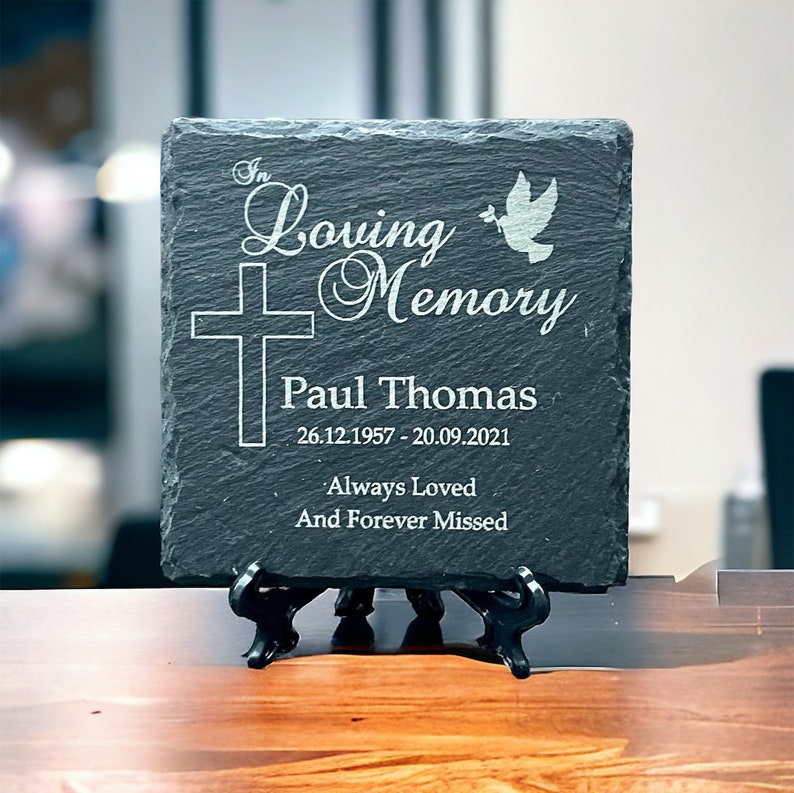 Memorial Plaque Engraved Cross Slate Keepsake Customized Tribute ...