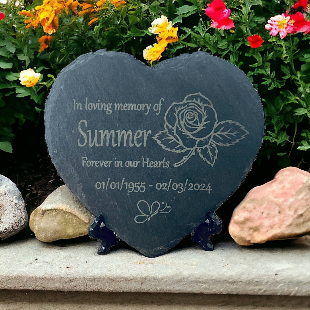 Personalized Rose Design Memorial Plaque Natural Slate Stone Grave ...