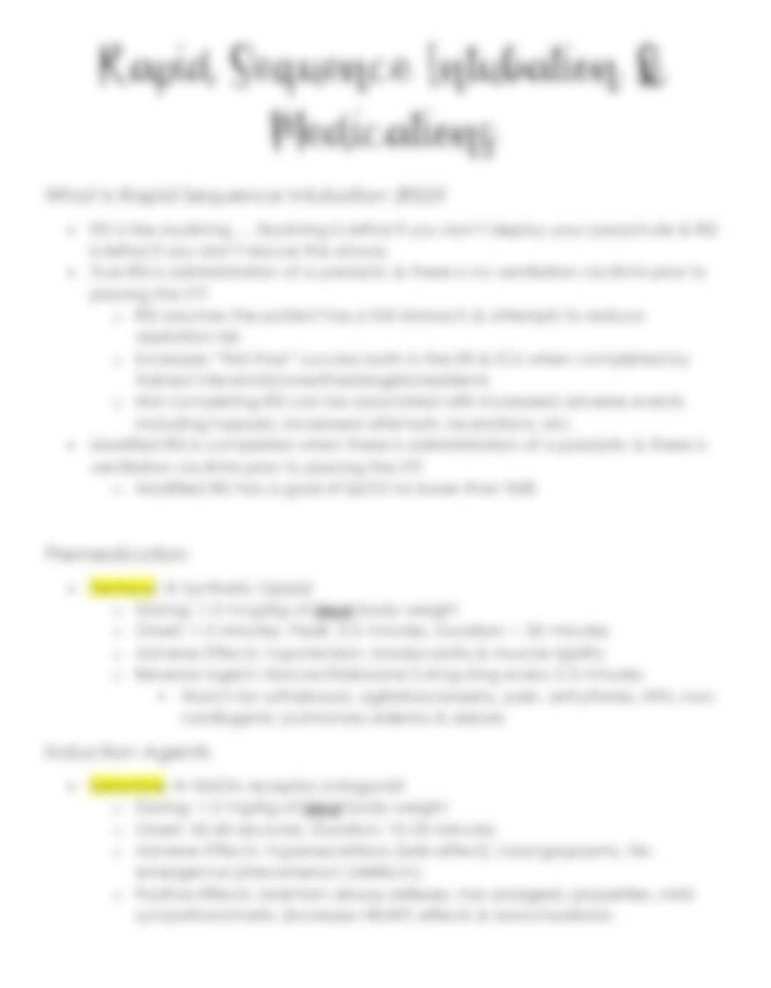 Common Rapid Sequence Intubation (RSI) Medications - INSTANT DOWNLOAD ...