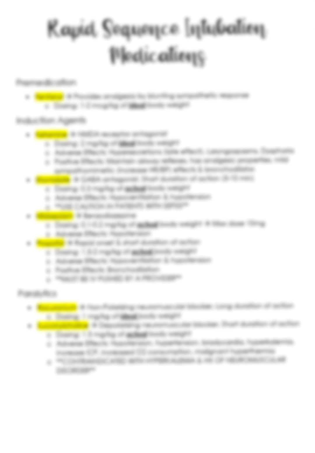 Common Rapid Sequence Intubation RSI Medications INSTANT DOWNLOAD - Etsy