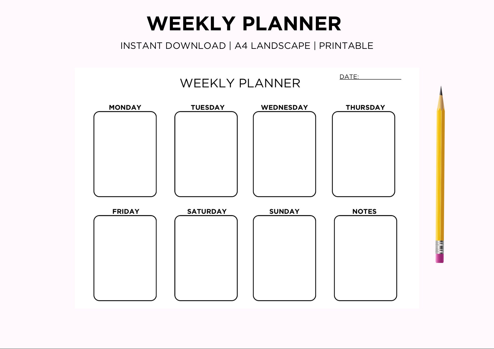 Weekly Planner Printable Landscape, Minimalist Weekly Schedule, Week at ...