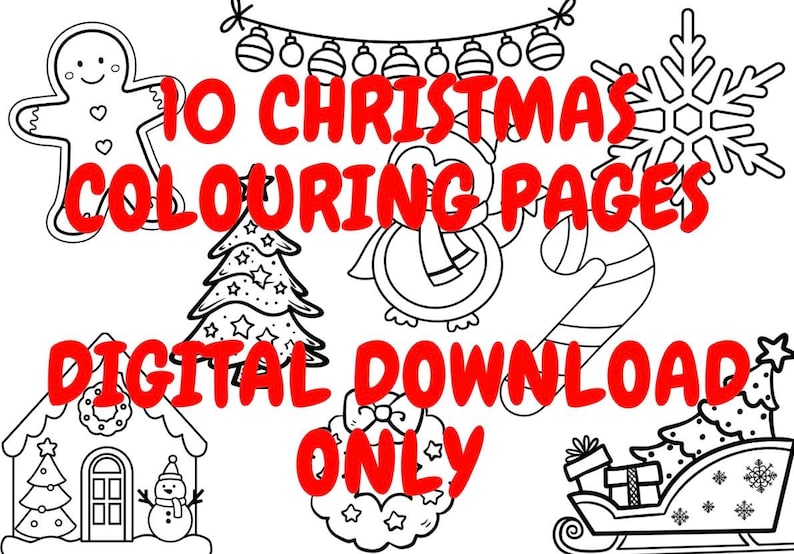 10 Printable Christmas Colouring Sheets PDF Downloadable File Just ...
