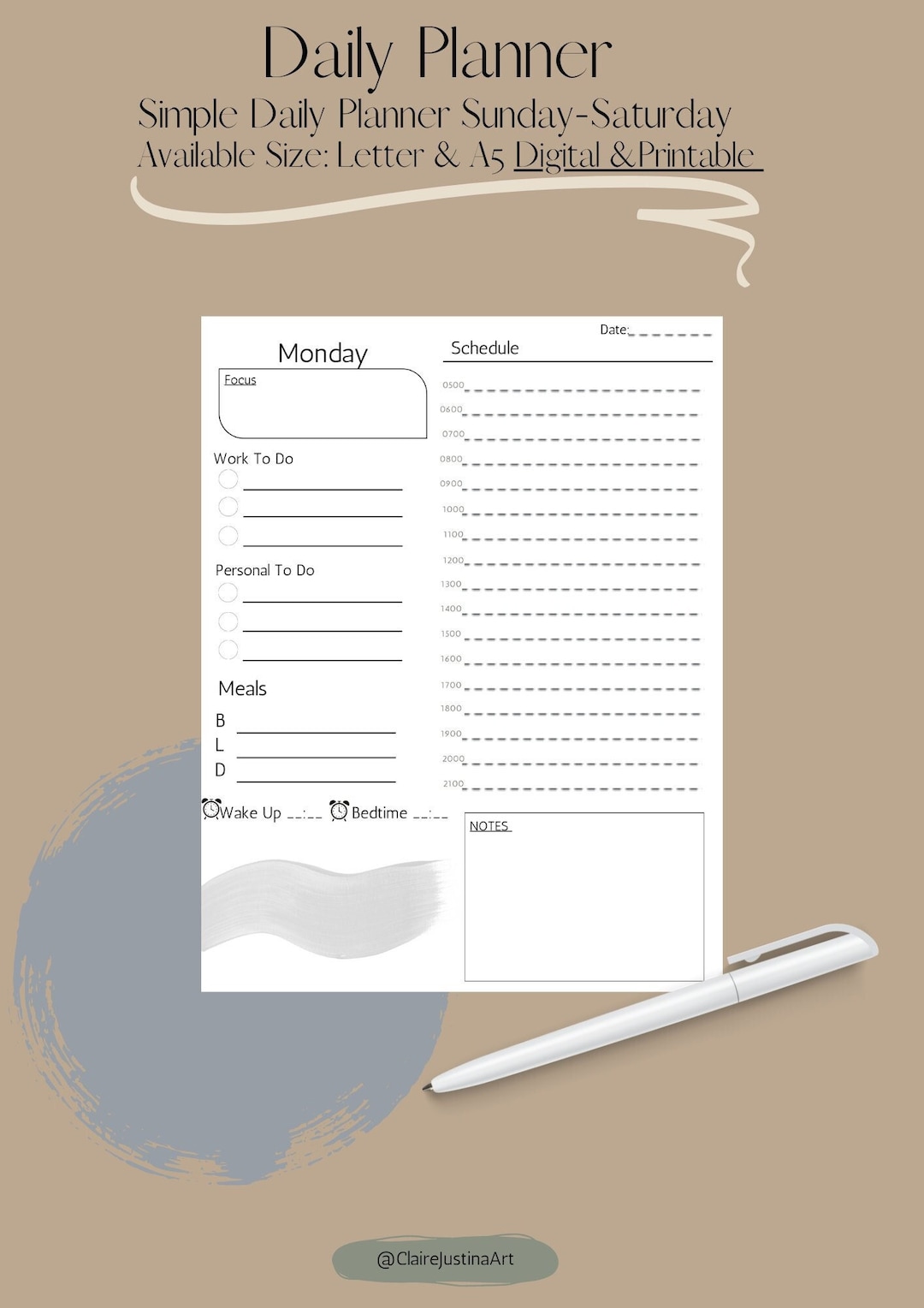 Printable Simple Daily Digital Planner - Etsy