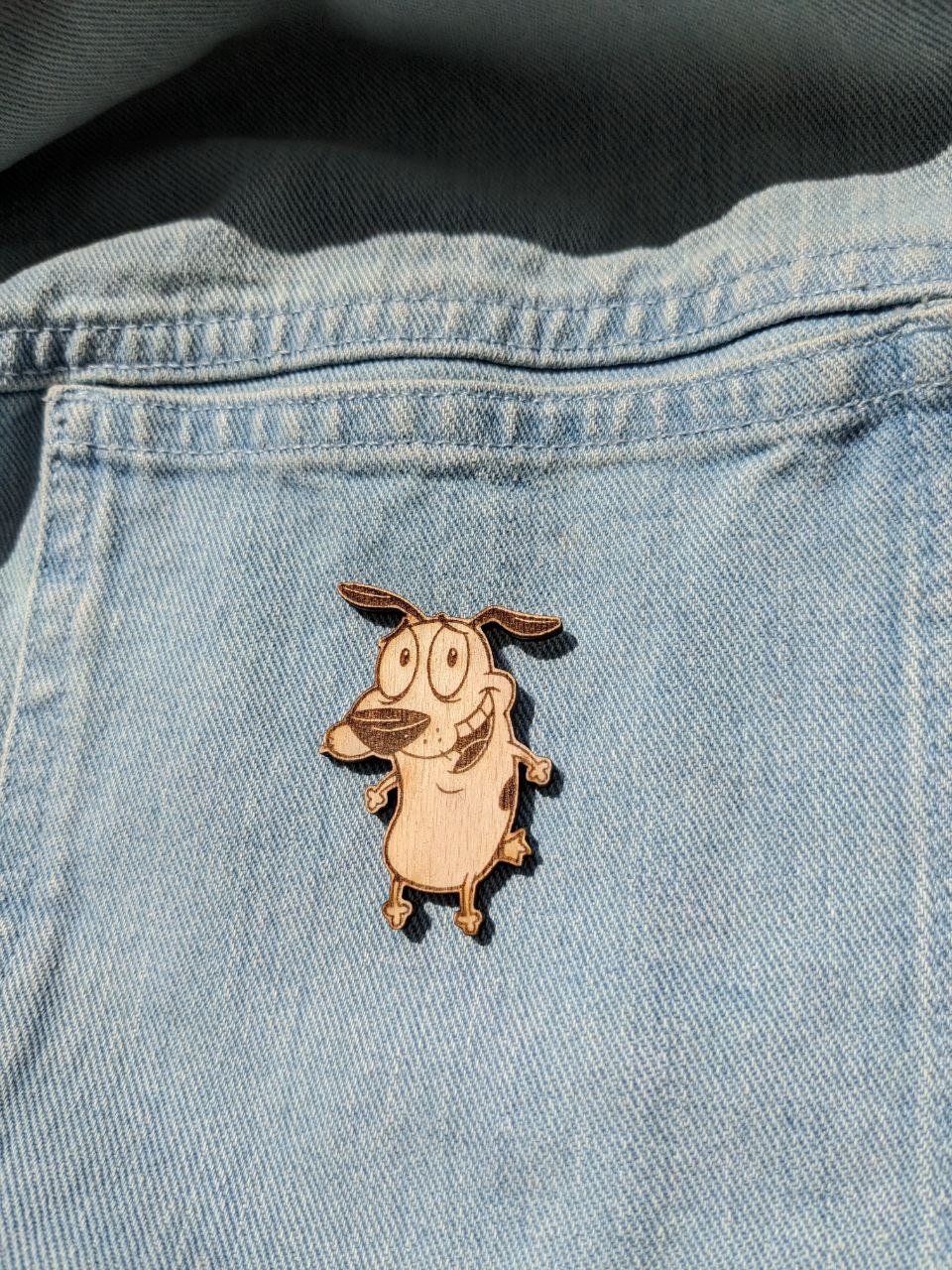 Courage the Cowardly Dog Wood Pin, Laser Etched Wood Pin, Handmade Pin ...