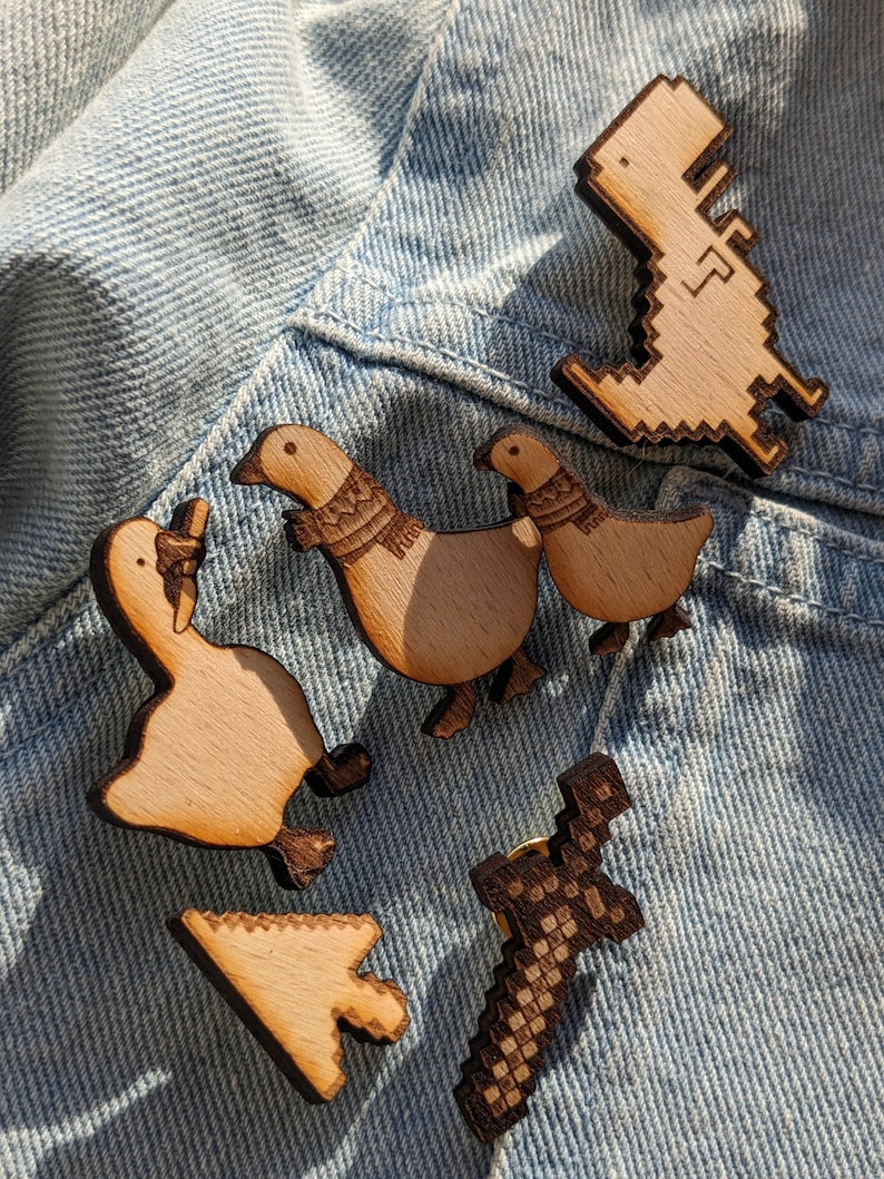 Goose With Knife Wood Pin: Laser Etched Handmade Brooch - Etsy
