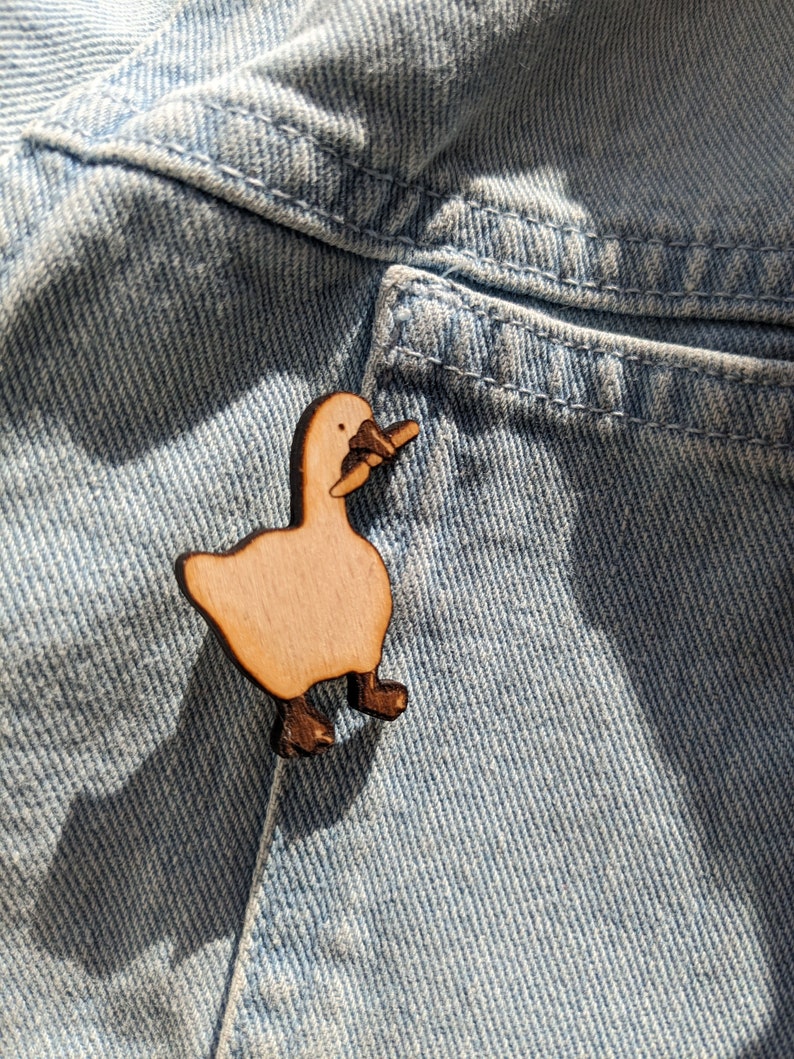 Goose With Knife Wood Pin: Laser Etched Handmade Brooch - Etsy