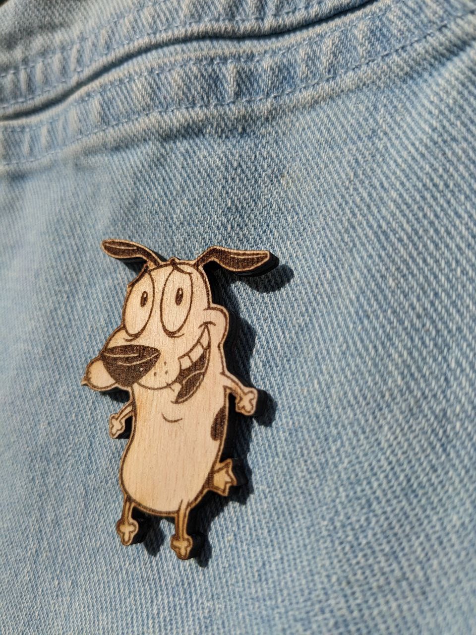 Courage the Cowardly Dog Wood Pin, Laser Etched Wood Pin, Handmade Pin ...
