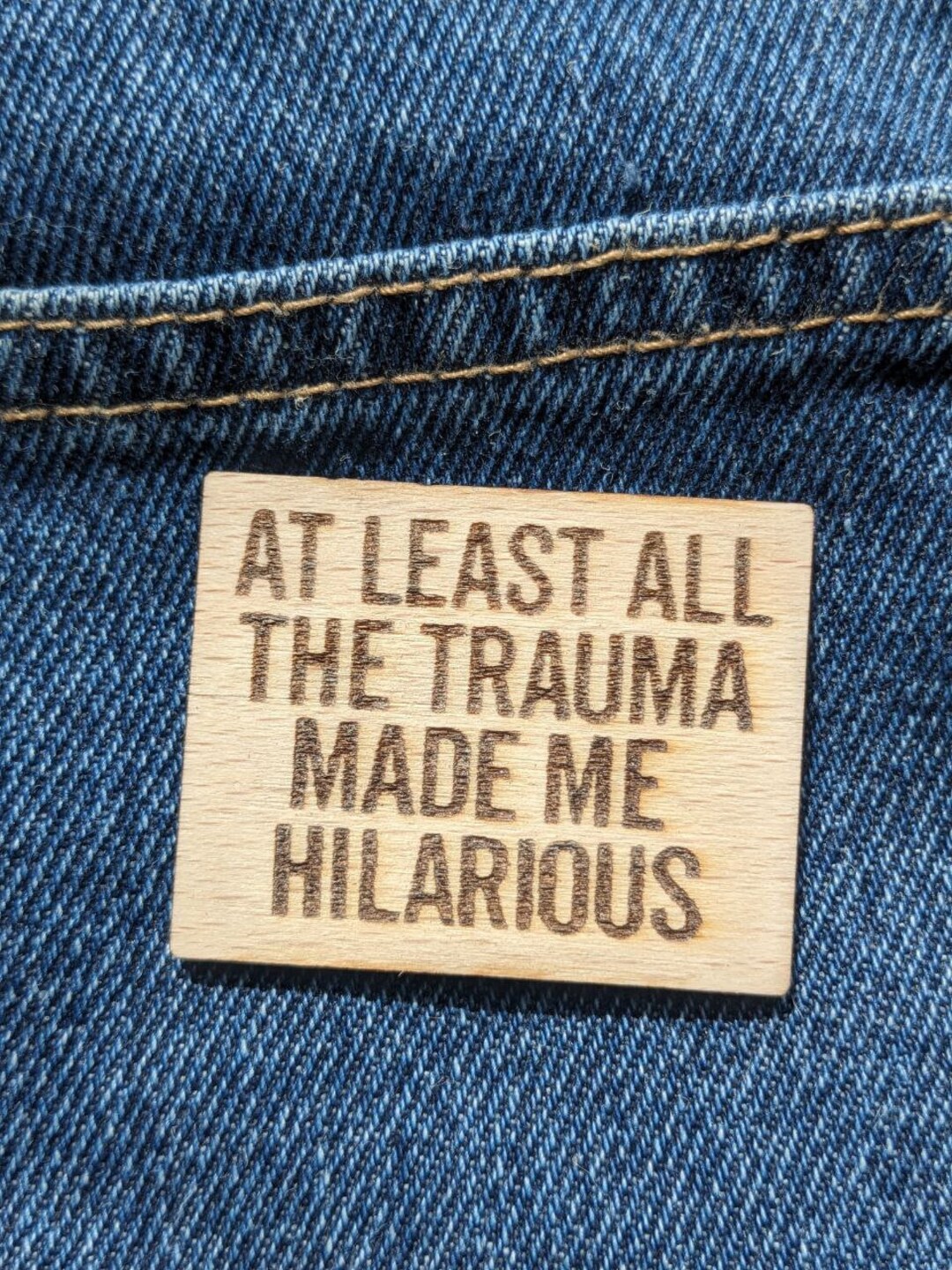 Hilarious Trauma Laser Etched Wood Pin - Handmade Brooch - Etsy