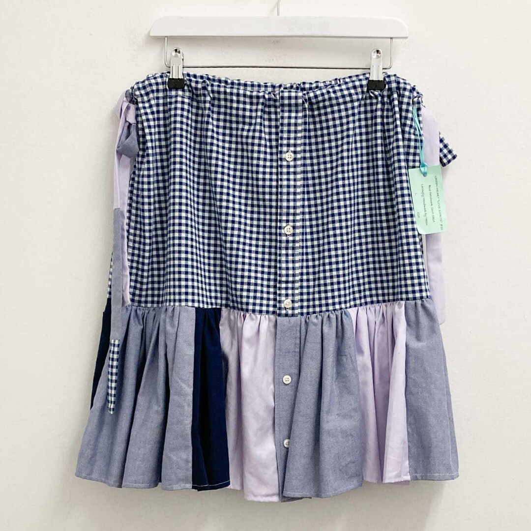 Upcycled Blue Patchwork Shirt Skirt L - Etsy UK