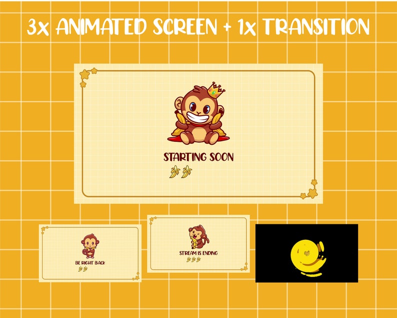 Banana Monkey Animated Stream Package: Overlays, Alerts, Panels ...