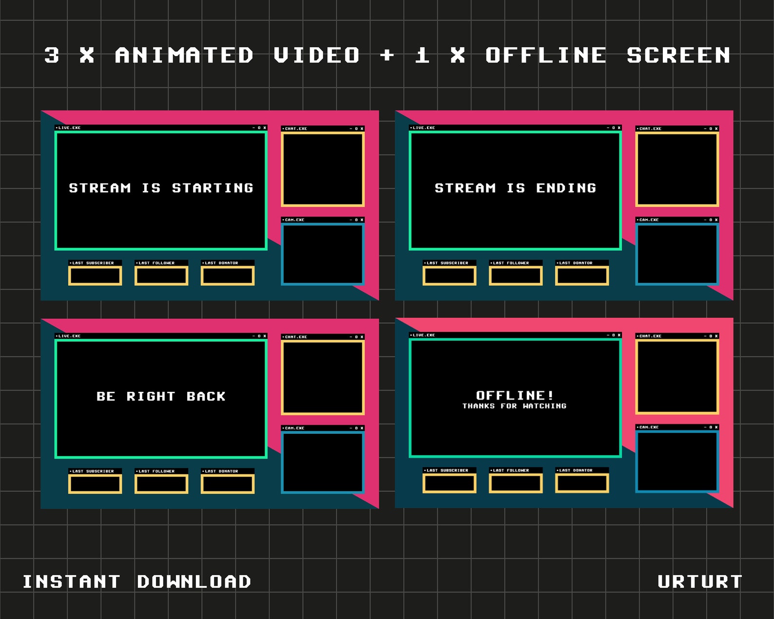 Twitch Computer Window Full Stream Package Animated Video Overlay ...