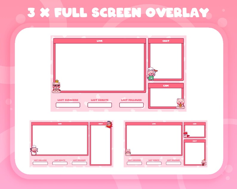 Mini Cute Pig Stream Package / 3 X Fullscreen Overlay / Seperate Setup ...