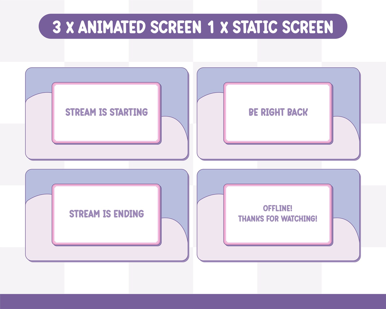 Twitch Stream Starter Pack Purple / Pink Fullscreen Overlay Panel Alert Animated Screen Seperate ...
