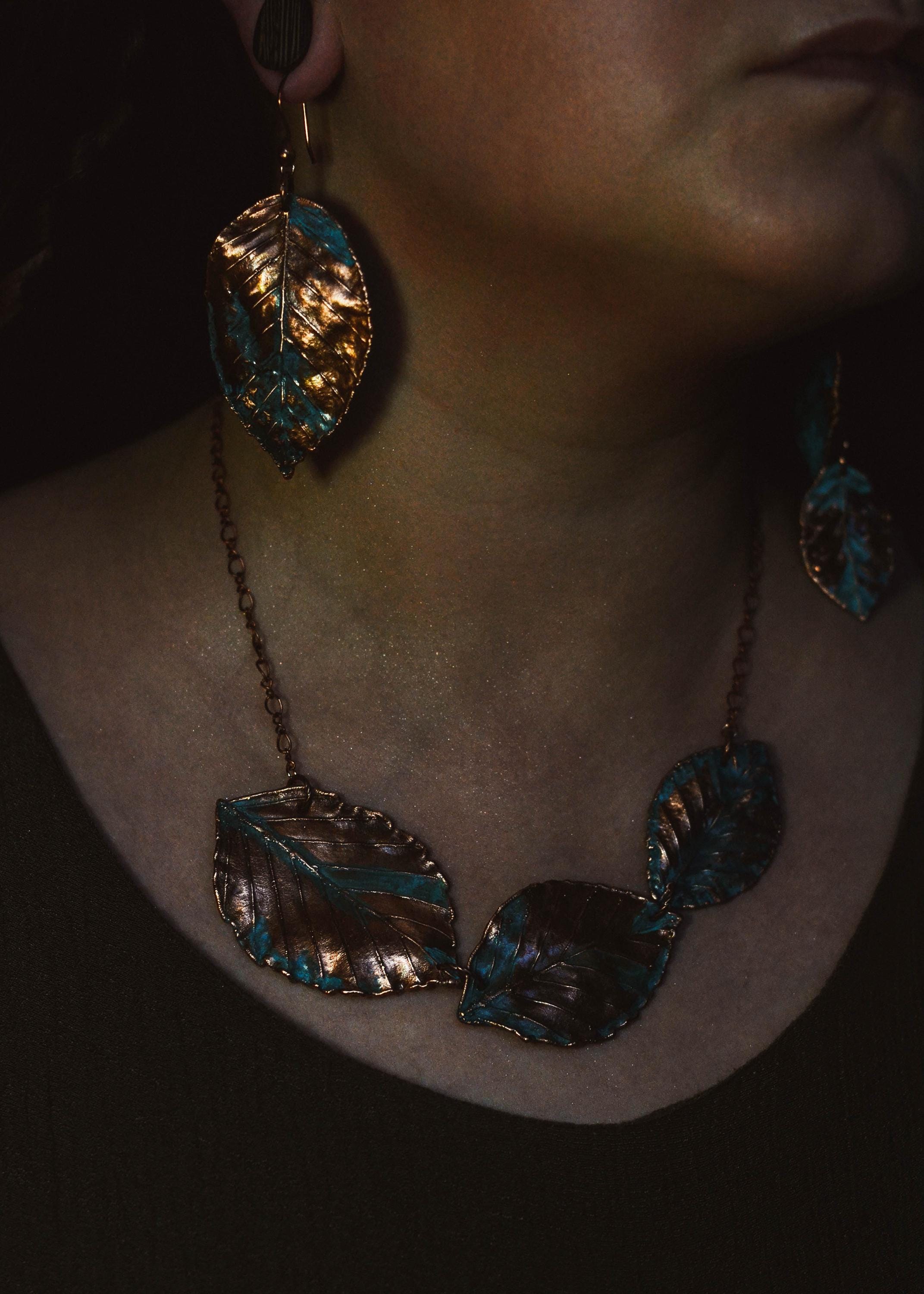 Beech Leaf Jewelry Set • Electroformed Botanical Necklace ...
