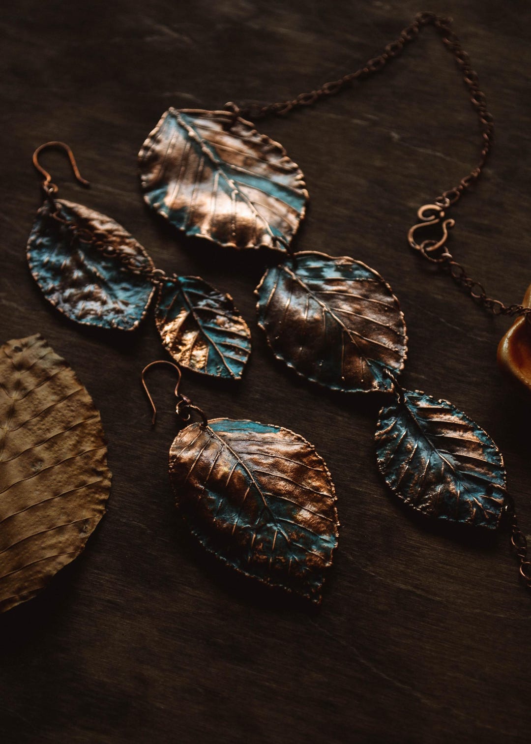 Beech Leaf Jewelry Set • Electroformed Botanical Necklace ...