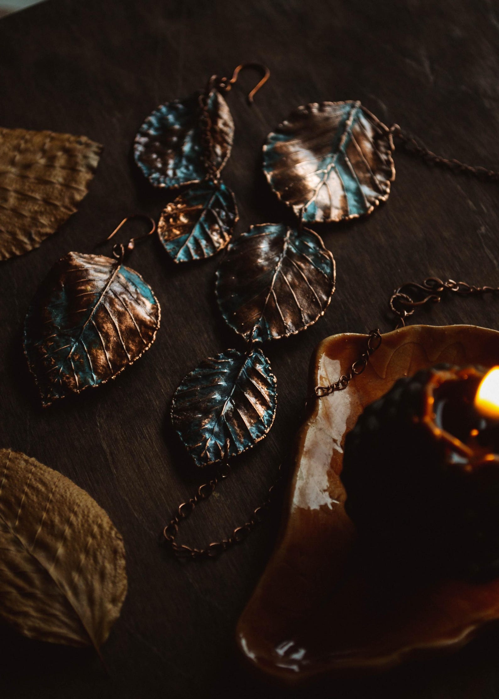 Beech Leaf Jewelry Set • Electroformed Botanical Necklace ...